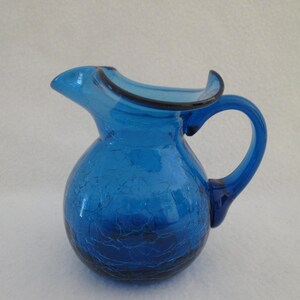 Vintage Beautiful Blue Crackle Glass 4 Inch Pitcher Large Ruffled ...