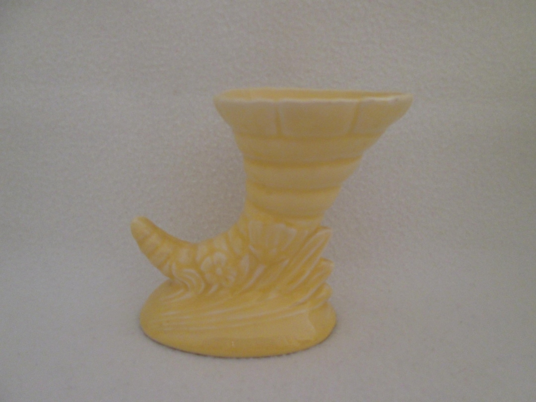 Vintage Yellow Cornucopia Vase: Glazed Pottery Fall Decor - Etsy