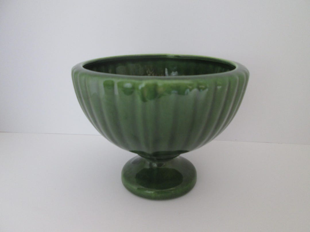 Vintage Haeger Pottery Pedestal Planter Compote Bowl Vase Ribbed Glazed ...