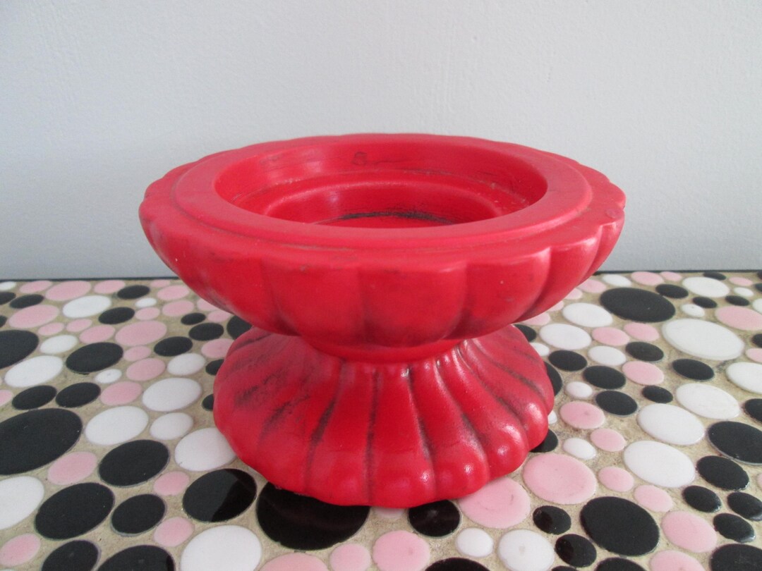 Vintage Ornate Red Ceramic Multi Fit Pedestal Candle Holder Pillar ...