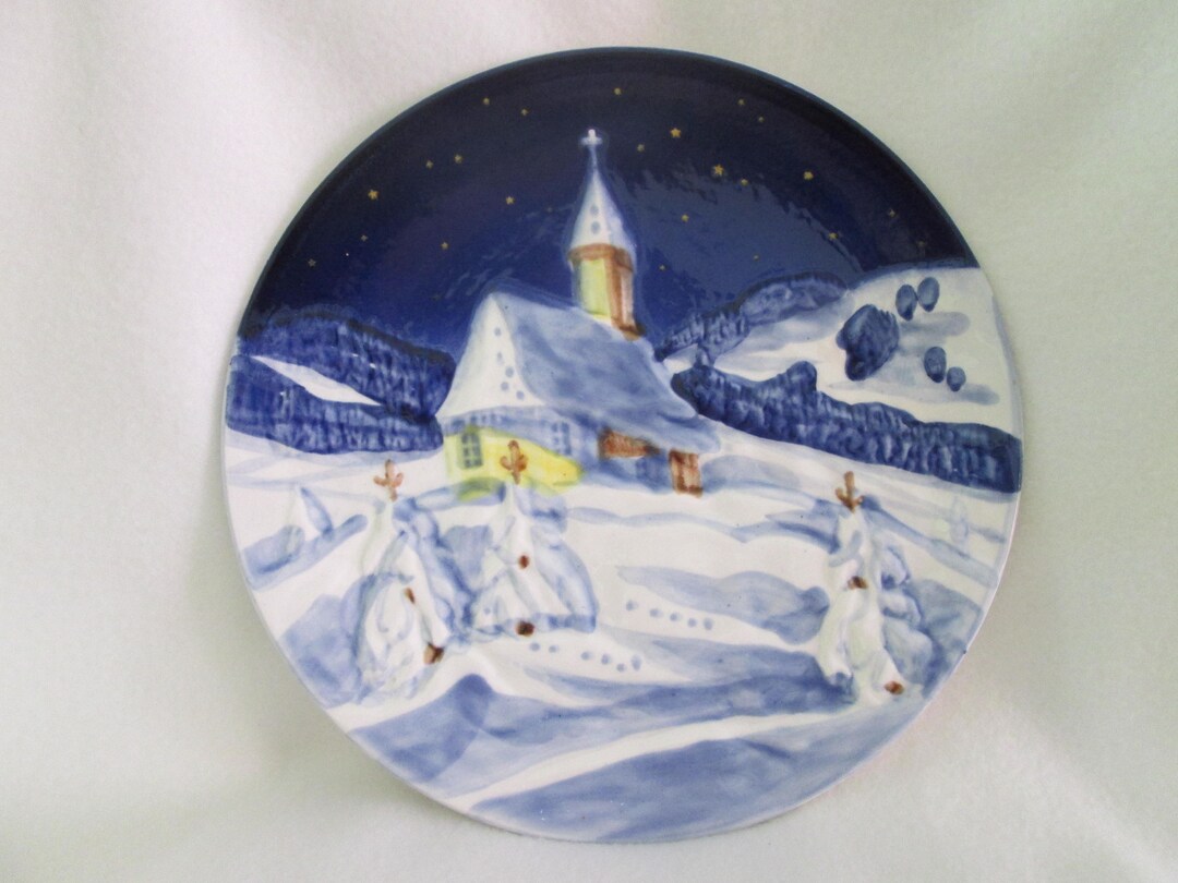 Vintage Deutschland Winter Scene Plate: Starry Night Church Wall Decor ...