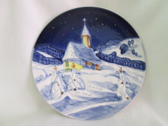 Vintage Deutschland Winter Scene Plate Starry Night Church - Etsy