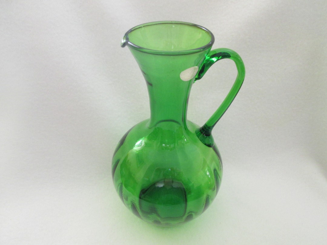 Vintage Italian Glass Pitcher Emerald Green Optic Art Glass Pitcher ...