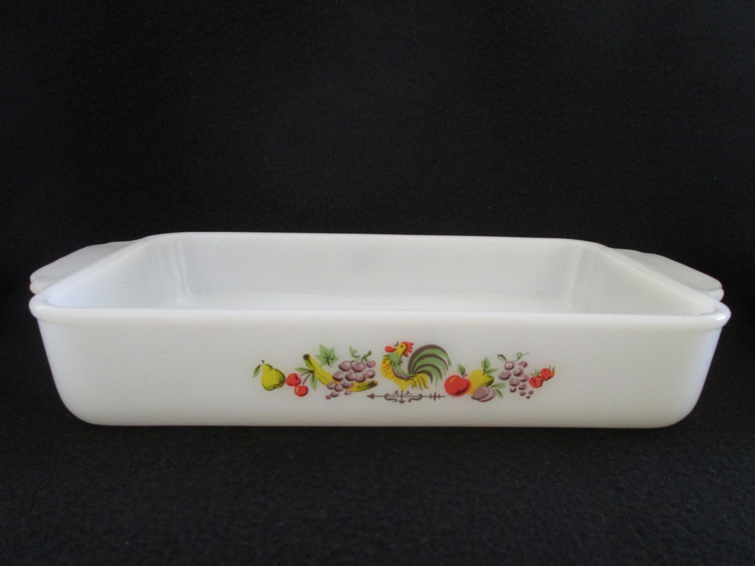 Vintage Fire King Chanticleer Rooster Rectangle Baking Casserole Dish 1 ...