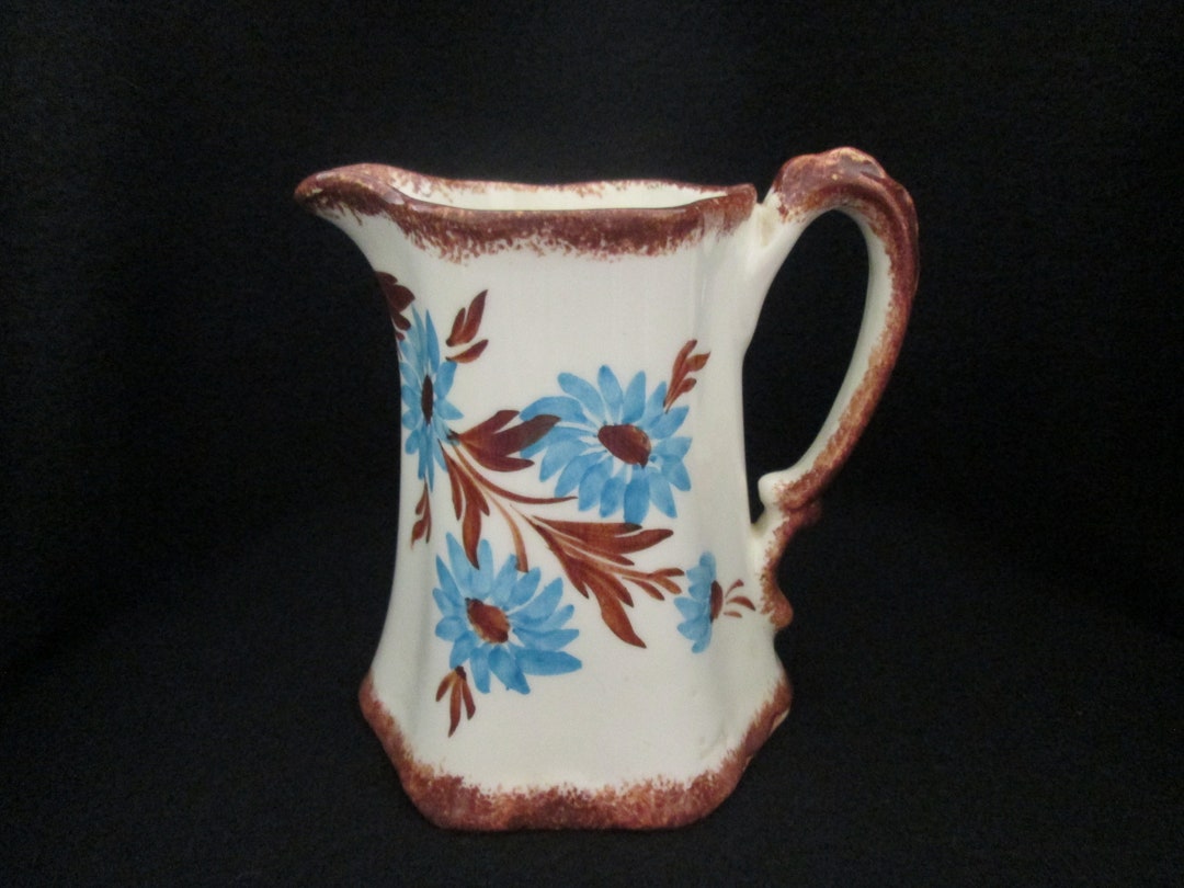Vintage Cash Family Pottery Pitcher Creamer Hand Painted Blue Daisies ...