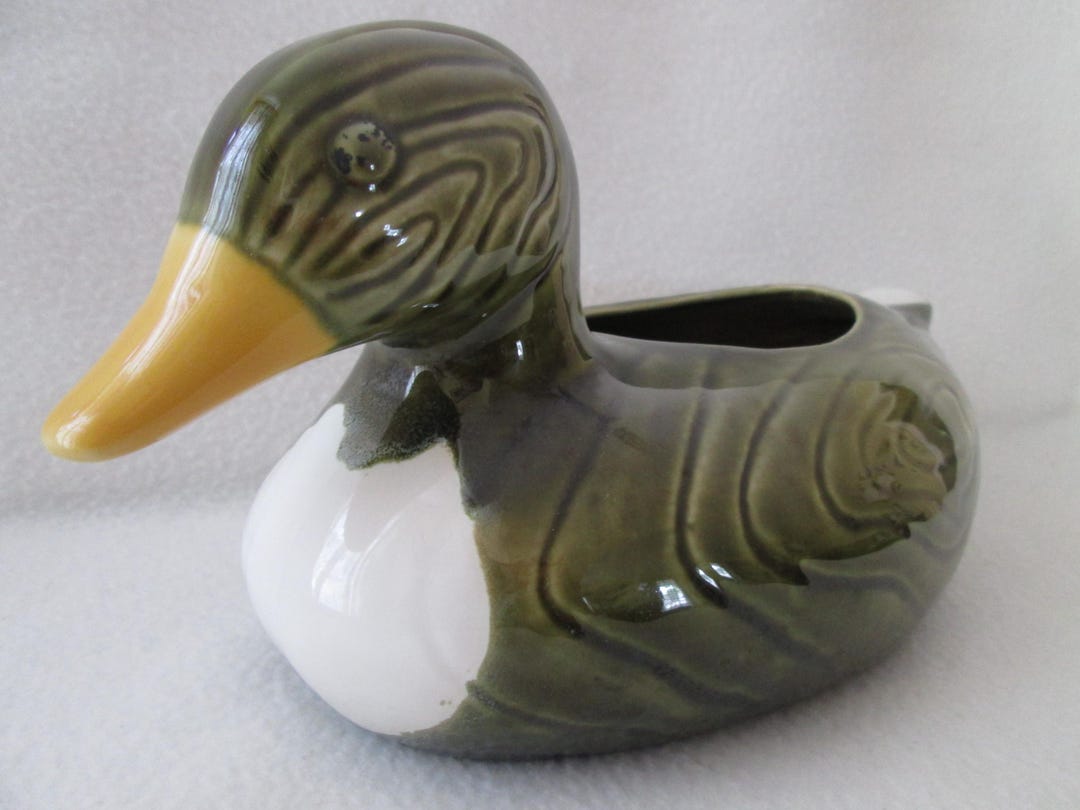 Vintage FTDA Green Mallard Duck Planter Ceramic Pottery Dated 1981 and ...