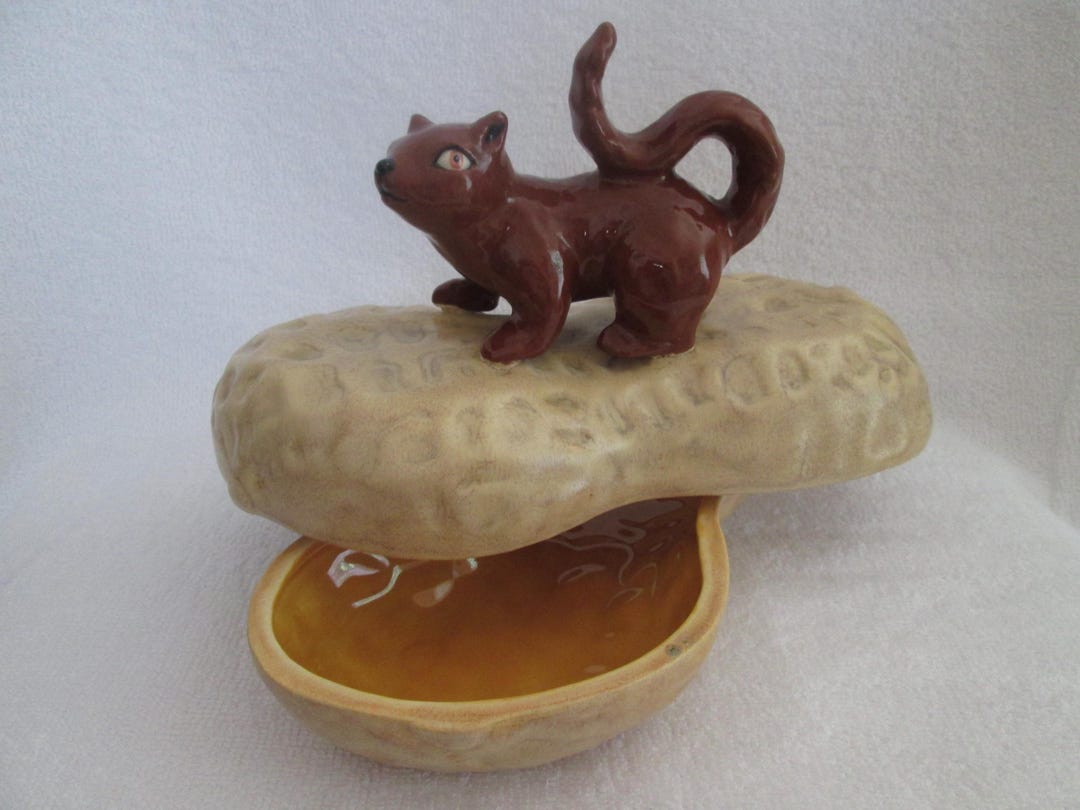 Vintage Peanut Shell Nut Dish With Squirrel Figurine - Etsy