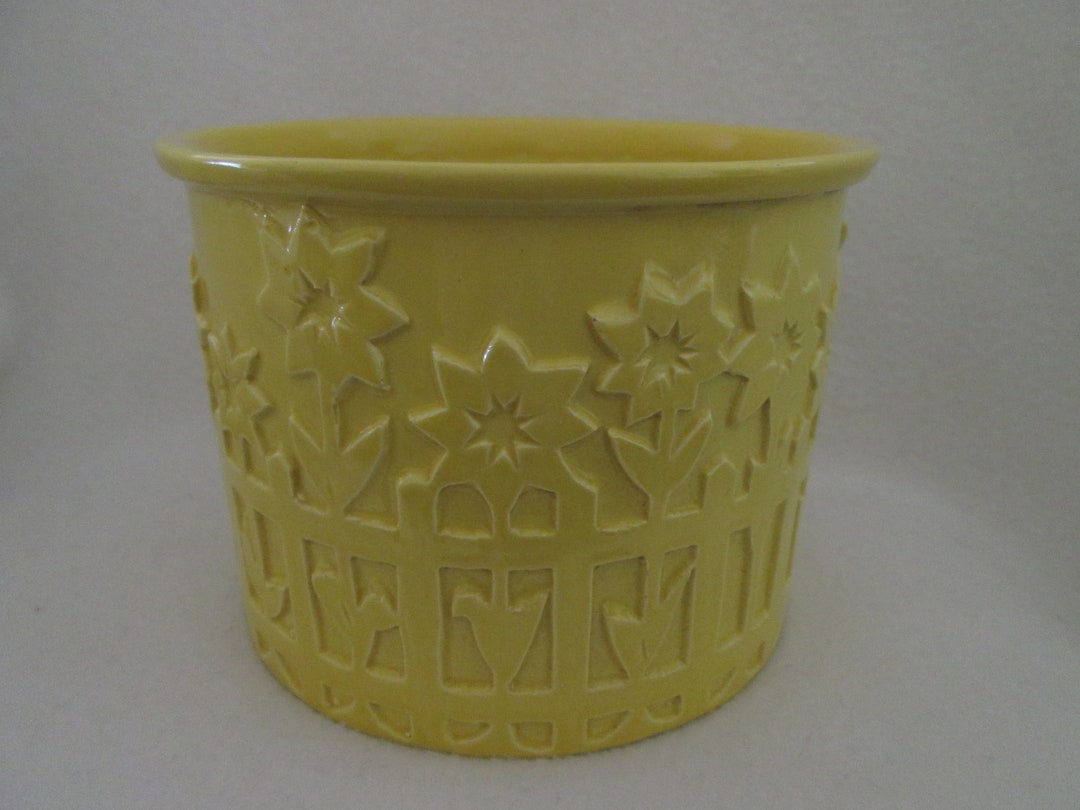 Vintage Haeger Yellow Pottery Planter Flower and Picket Fence Embossed ...