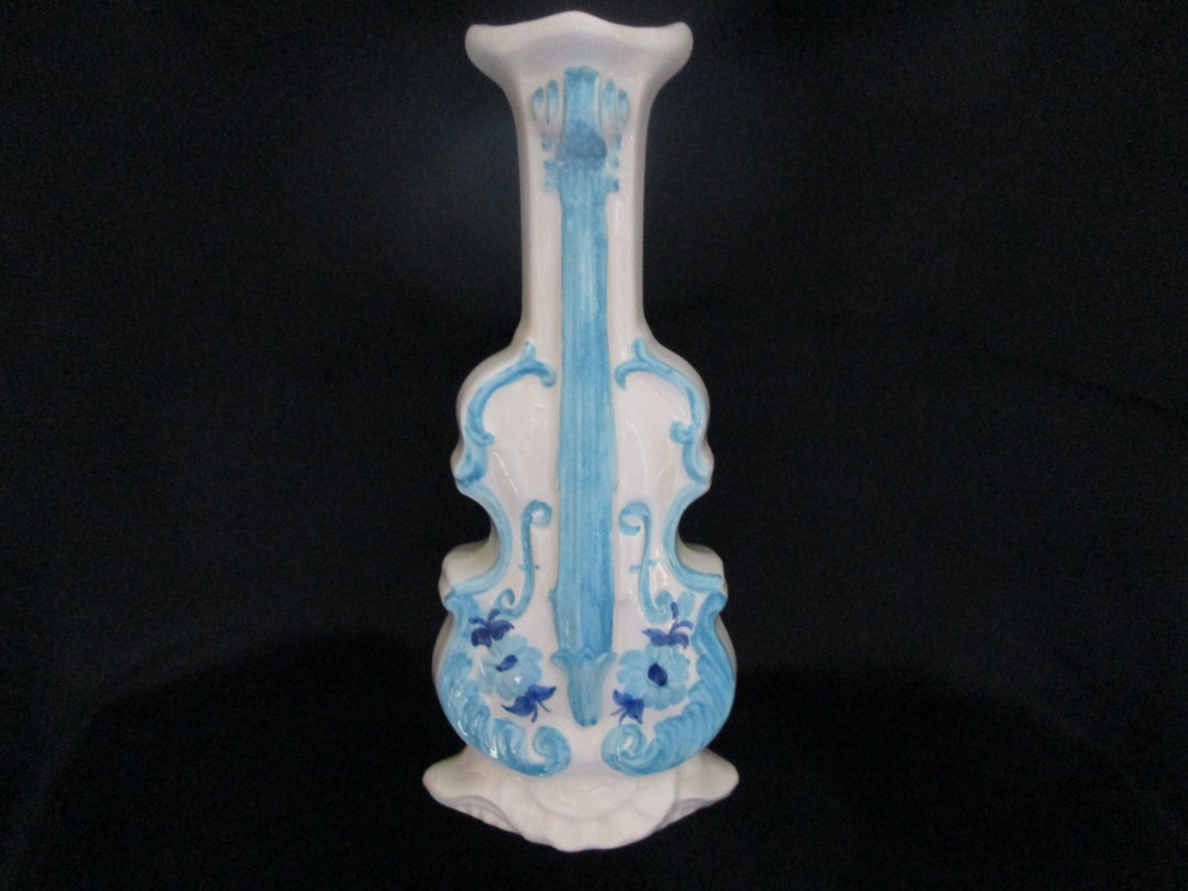 Vintage Cello Wall Pocket Hand Painted USA Shades of Blue Flowers and ...