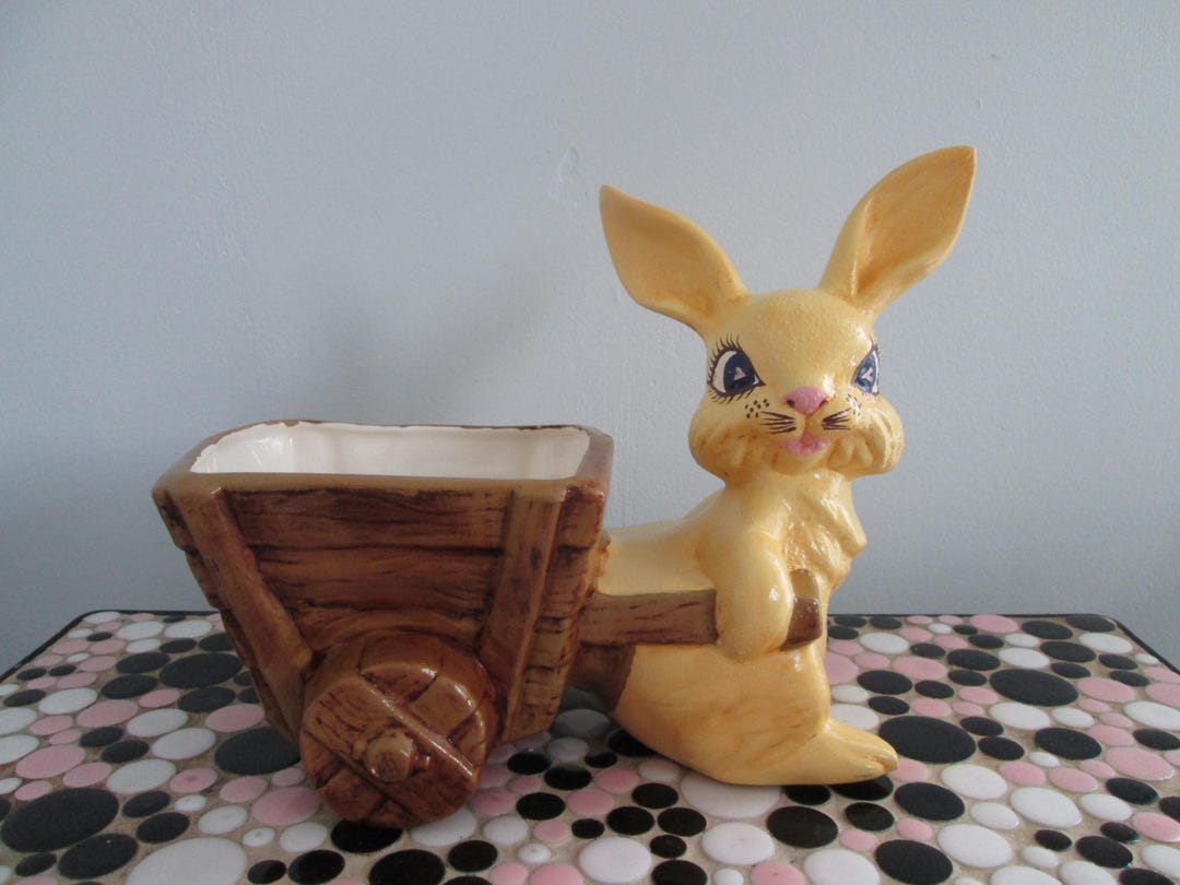 Vintage Bunny Rabbit and Cart Planter Hobbyist Ceramic Bunny Rabbit ...