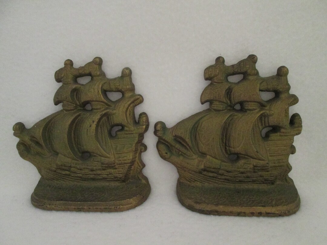 Vintage Cast Metal Galleon Ship Bookends Marked 501 Ship Decor Nautical ...