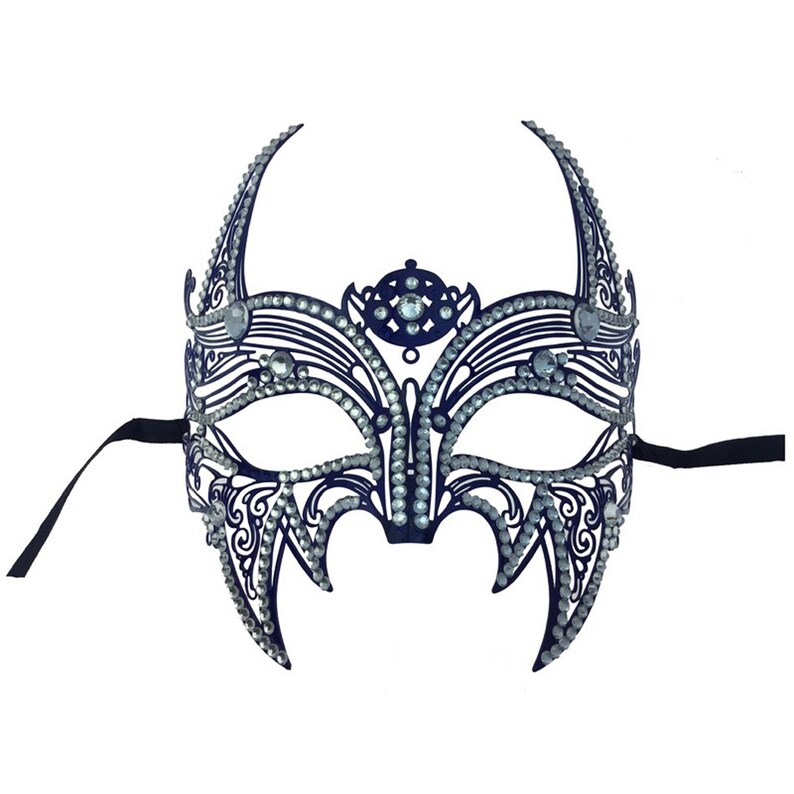 Devil style Blue Metal Laser Cut Costume Mask Detailed | Etsy