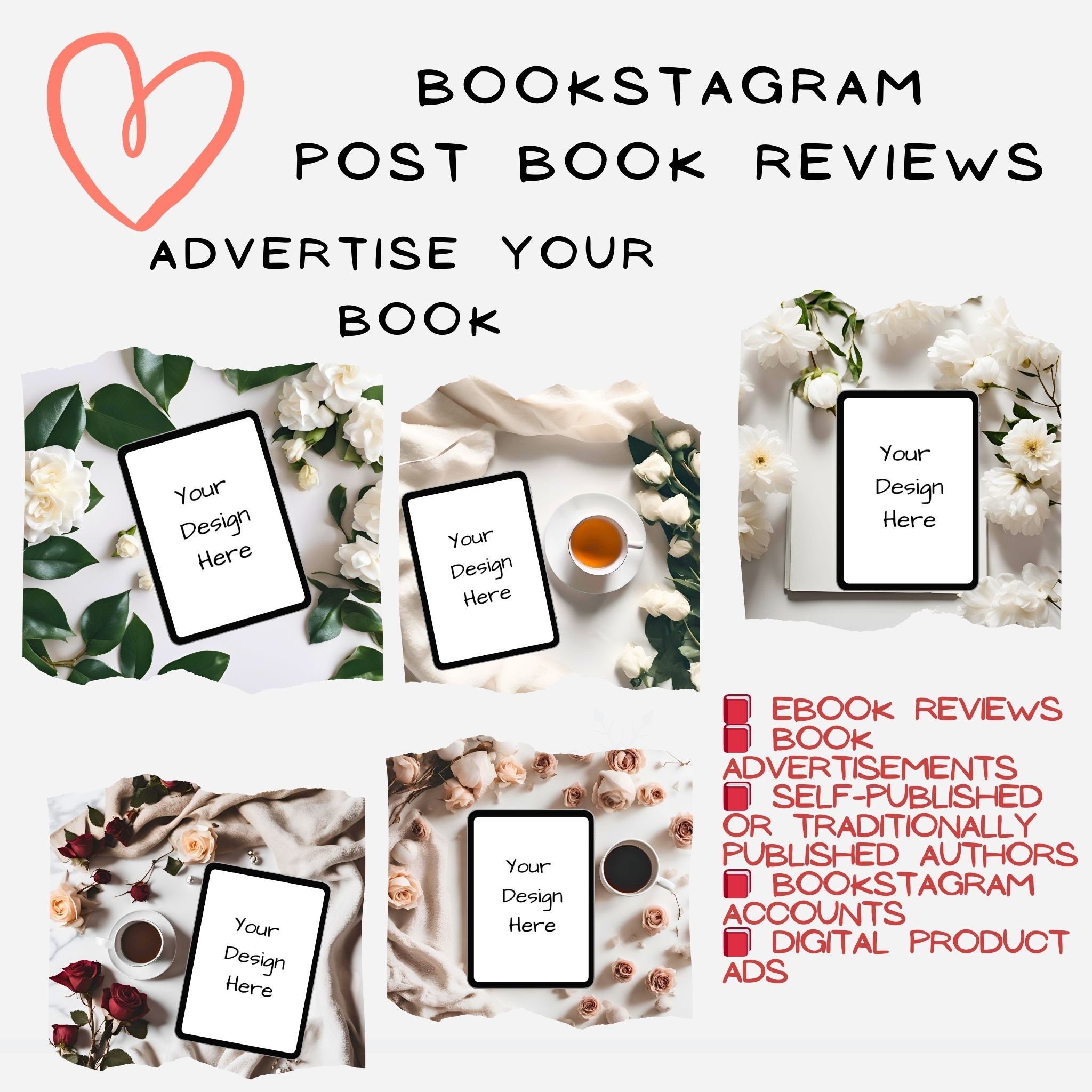 5 Romance Author Social Media Mockups, Bookish Flatlay, iPad Ebook ...