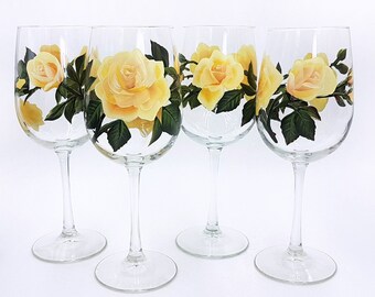 Hand Painted Lemon Wine Glass Citrus Stemware Lemon Slice | Etsy