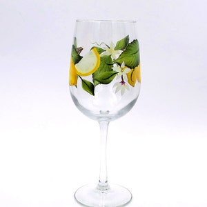 Hand Painted Lemon Wine Glass Citrus Stemware Lemon Slice - Etsy