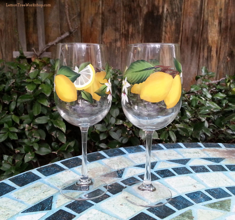 Hand Painted Lemon Wine Glass Citrus Stemware Lemon Slice - Etsy