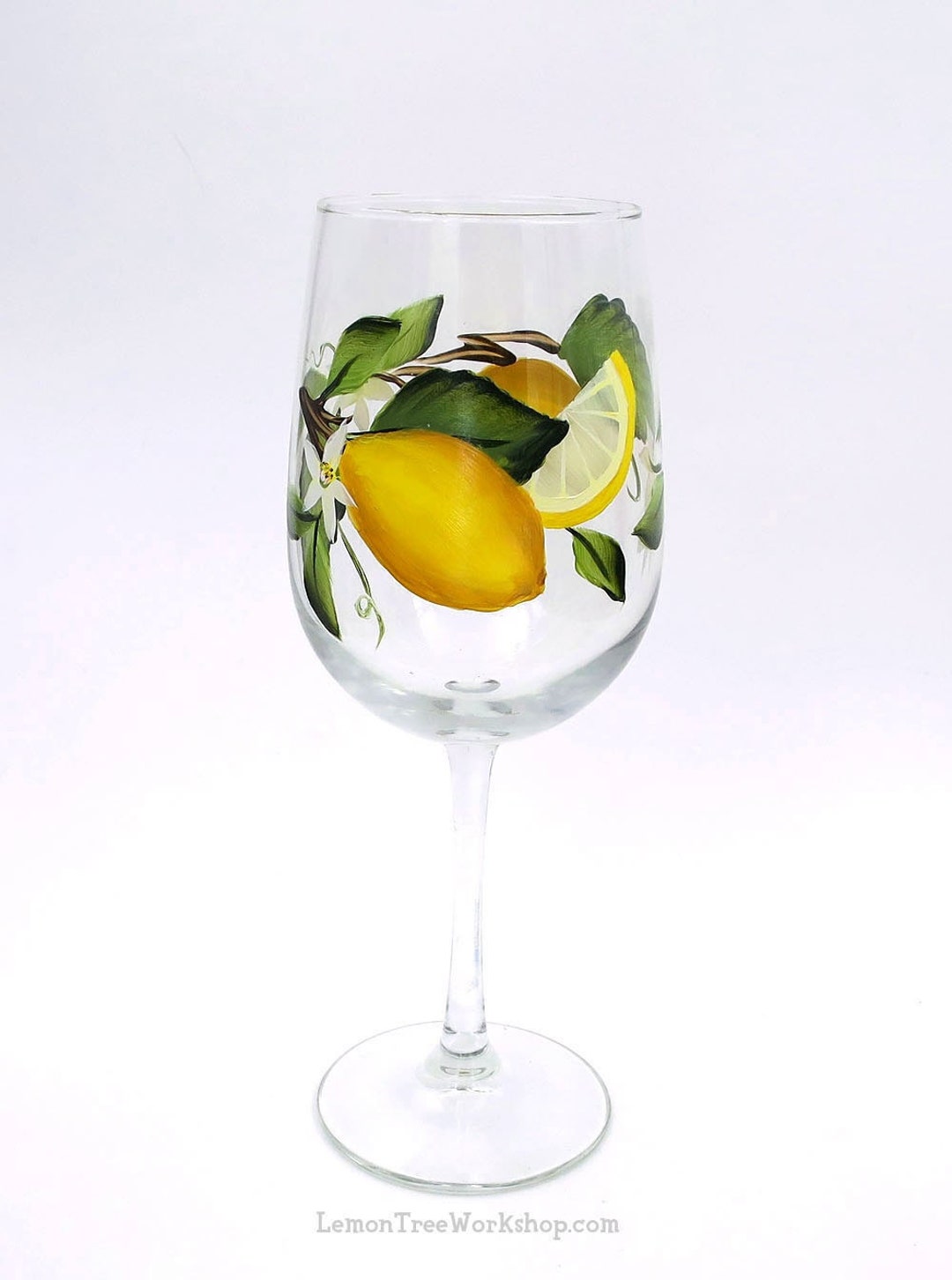 Hand Painted Lemon Wine Glass Citrus Stemware Lemon Slice - Etsy