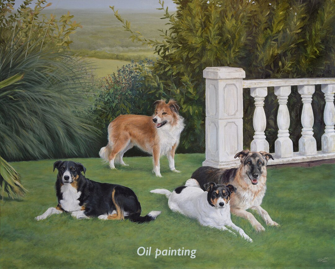 Custom Dog Portrait, Pet Portrait, Dog Painting, Dog Art MULTIPLE Dogs ...