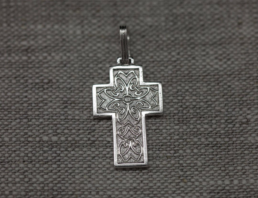 Solid Silver Cross Pendant With Finely Crafted Patterns - Etsy