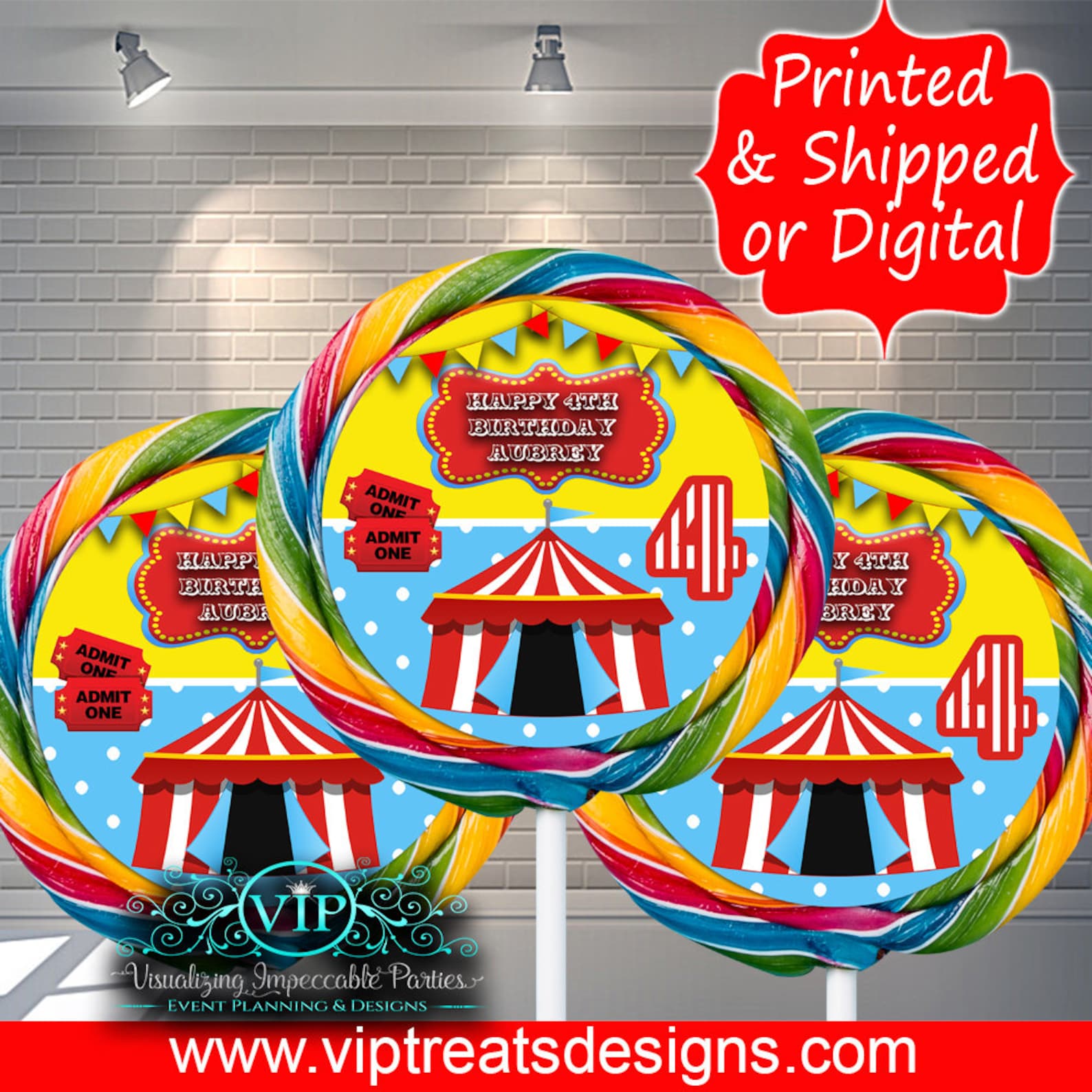 Carnival Circus Lollipop Labels - Custom Swirl Pops - Birthday - Party ...