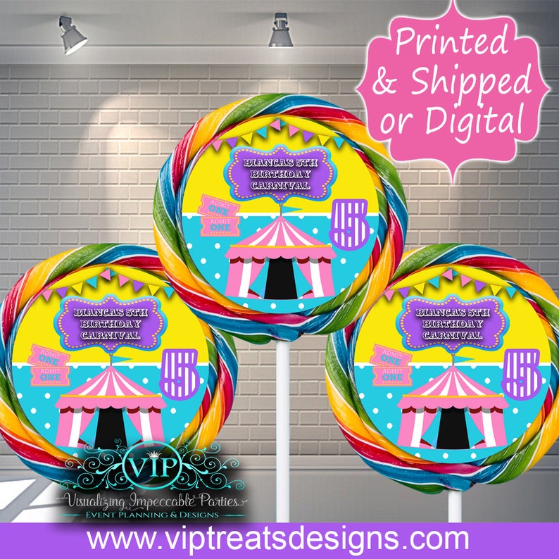 Carnival Circus Lollipop Labels - Custom Swirl Pops - Birthday - Party ...