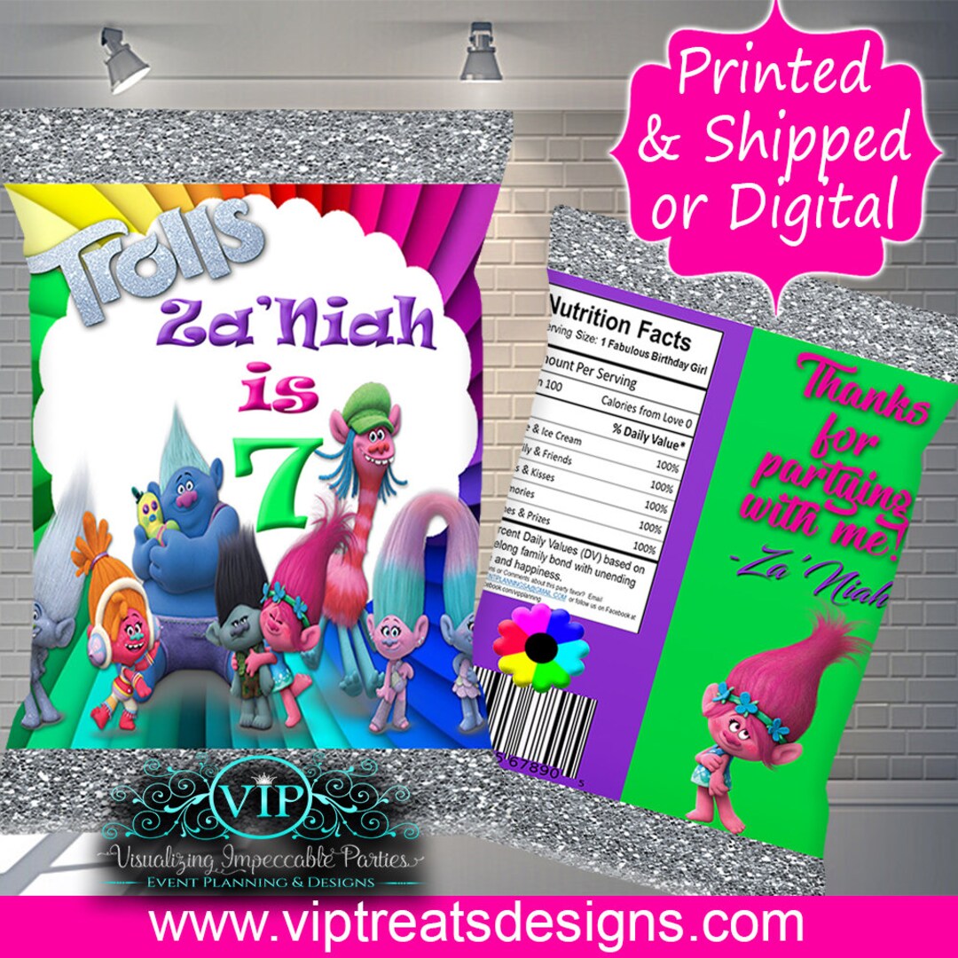 Trolls Custom Favor Bags - Custom Chip Bags - Trolls Party - Trolls ...