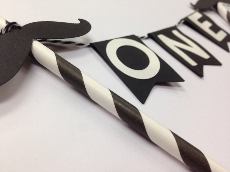 Mustache Cake Topper Banner Black and White, First Birthday Cake Topper ...