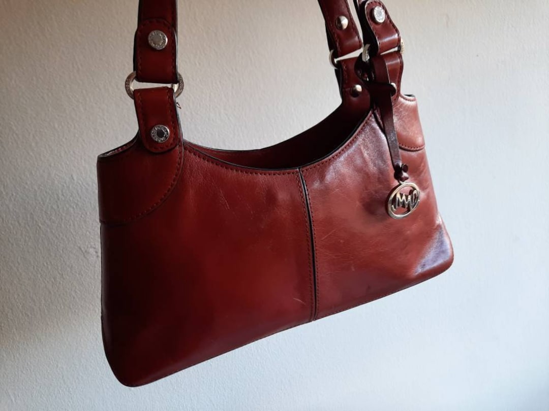Cognac Italian Leather Top Handle Bag by Monsac - Etsy