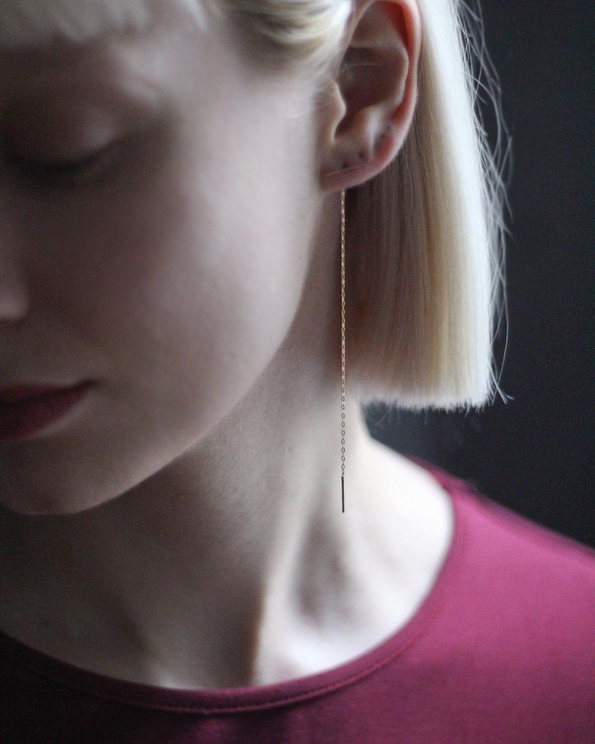 Threaders - Delicate Chain and Bar Earrings - Etsy