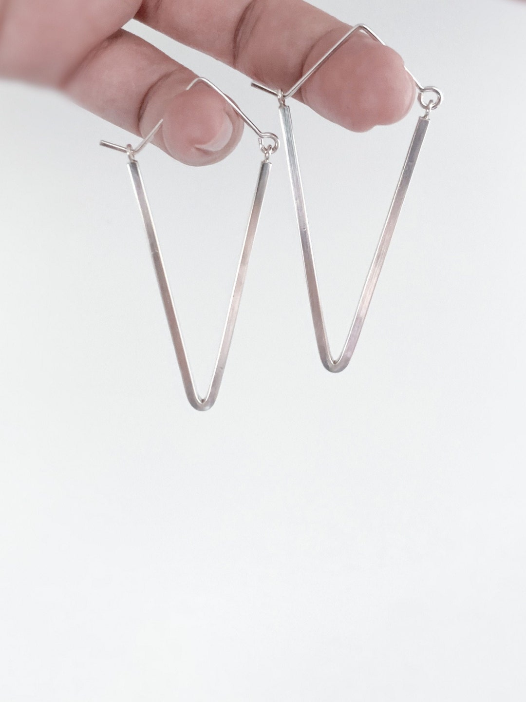 V-shaped Sterling Silver Hoop Earrings: Modern Statement Jewelry - Etsy