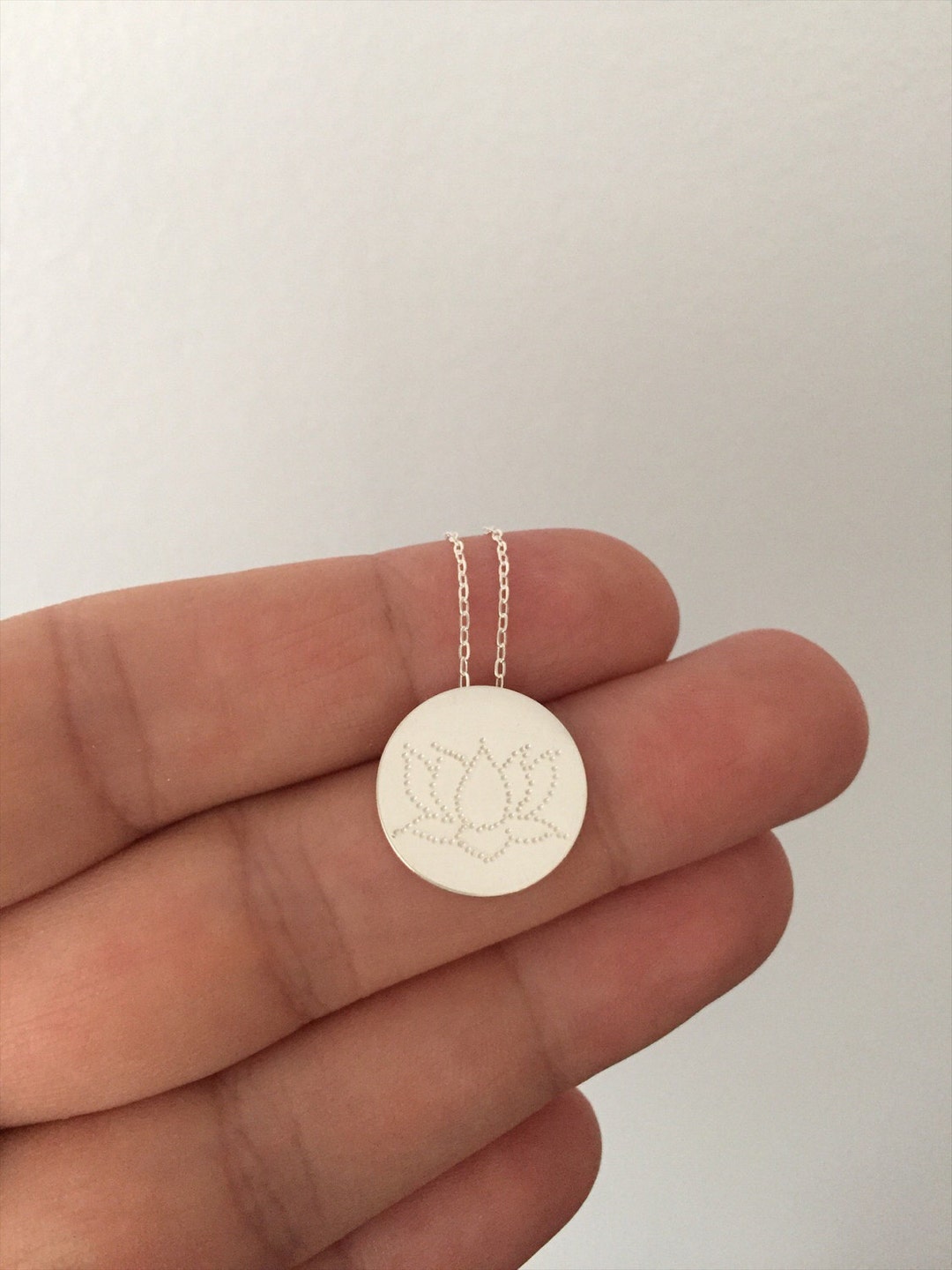 Lotus Hand Pressed Lotus Charm Necklace in Sterling Silver - Etsy