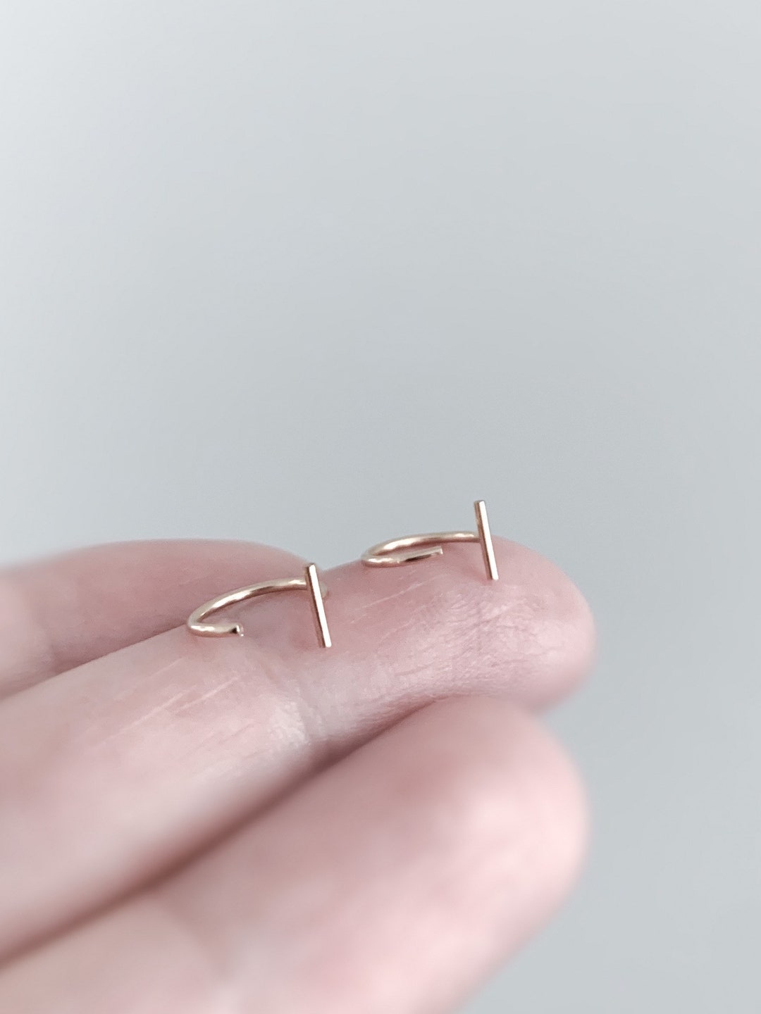Tiny T Hoop Earring - Open Hoop Ear Hugger in Three Sizes, Reverse Hoop ...