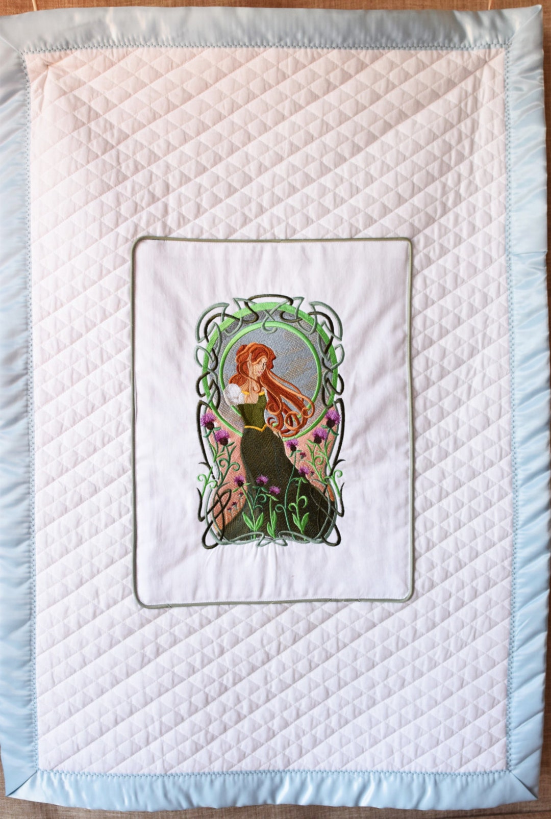 Crib/stroller Blanket Embroidered With Fair Celtic Maiden in Thistles ...