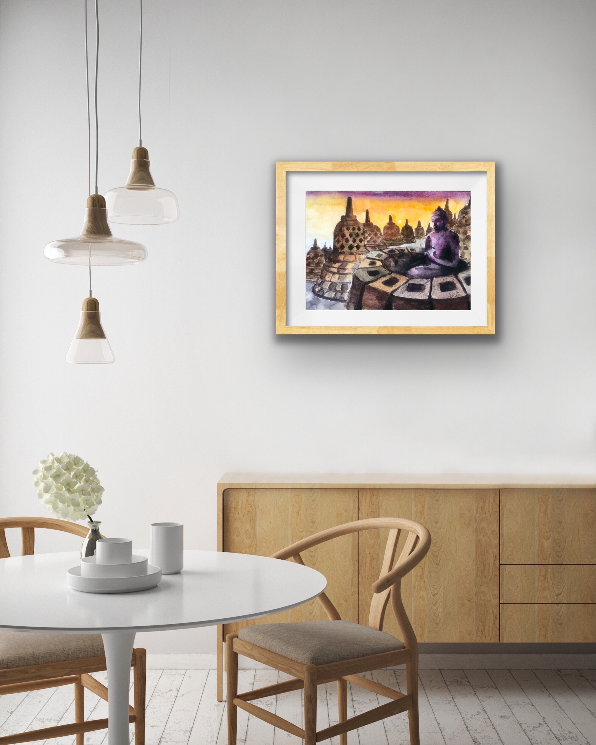 Borobudur Temple, Indonesia, Ink and Watercolour Original Painting ...