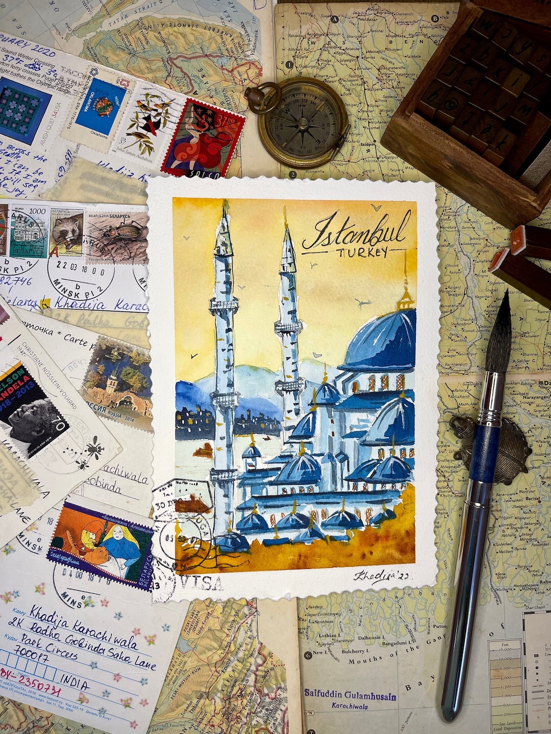 Istanbul City Landscape Painting, Original Watercolor Art, Small ...
