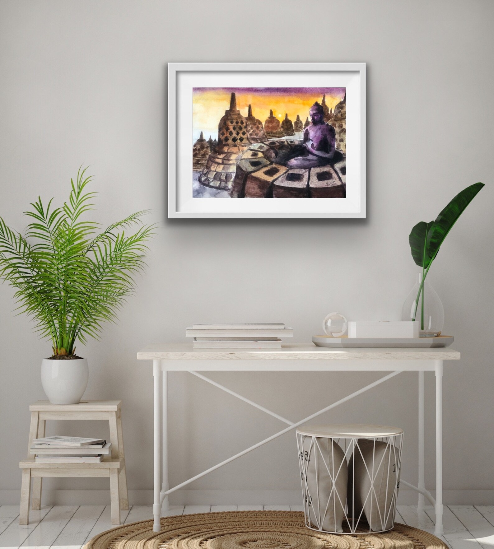 Borobudur Temple, Indonesia, Ink and Watercolour Original Painting ...
