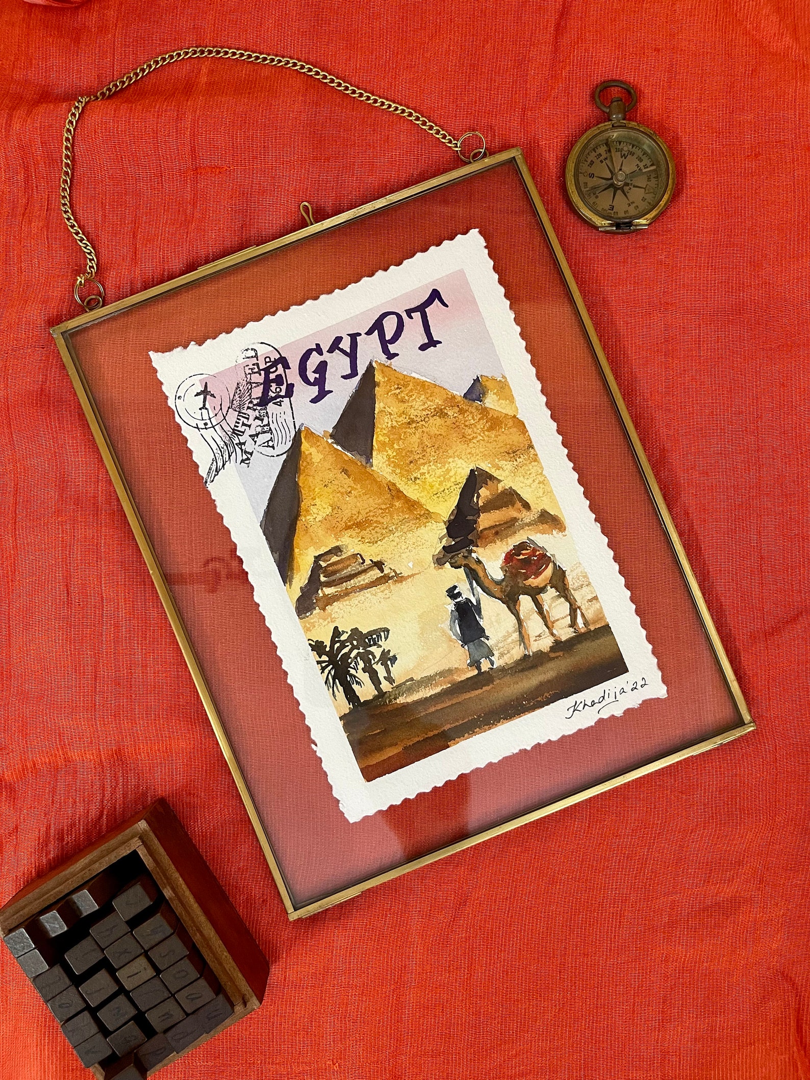 Egypt Pyramids Landscape Painting, Original Watercolor Art, Small ...