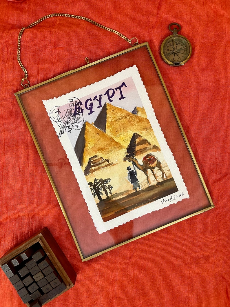 Egypt Pyramids Landscape Painting, Original Watercolor Art, Small ...