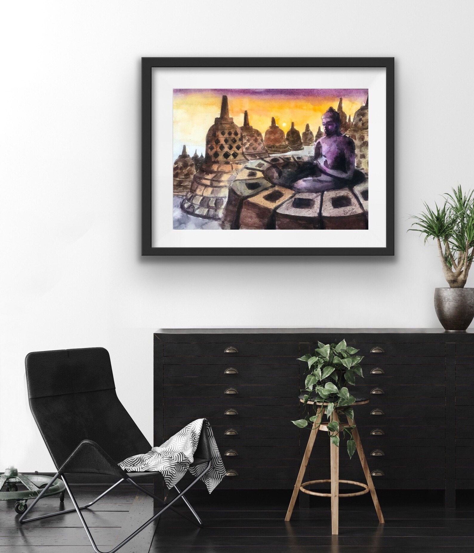 Borobudur Temple, Indonesia, Ink and Watercolour Original Painting ...