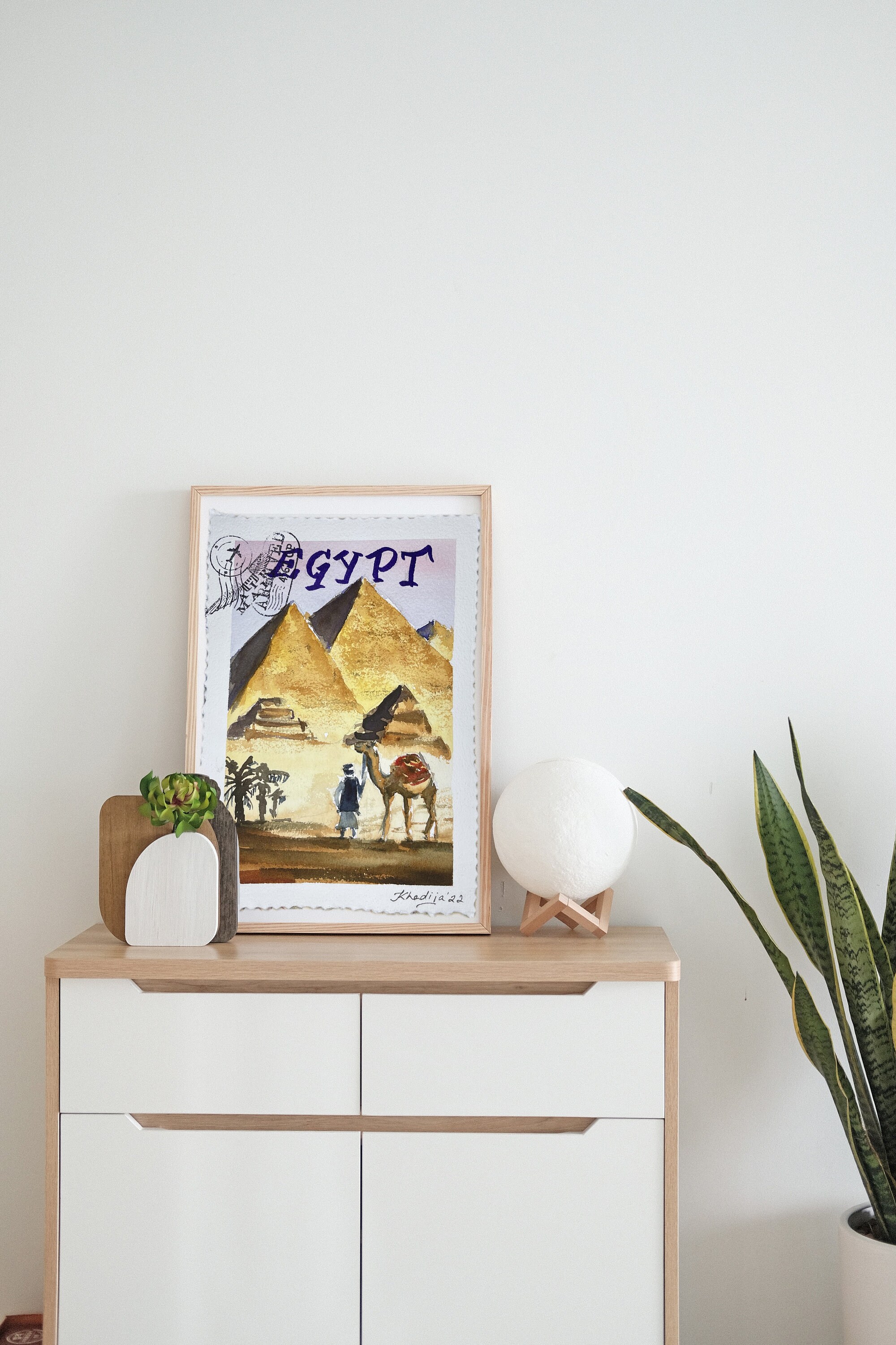 Egypt Pyramids Landscape Painting, Original Watercolor Art, Small ...