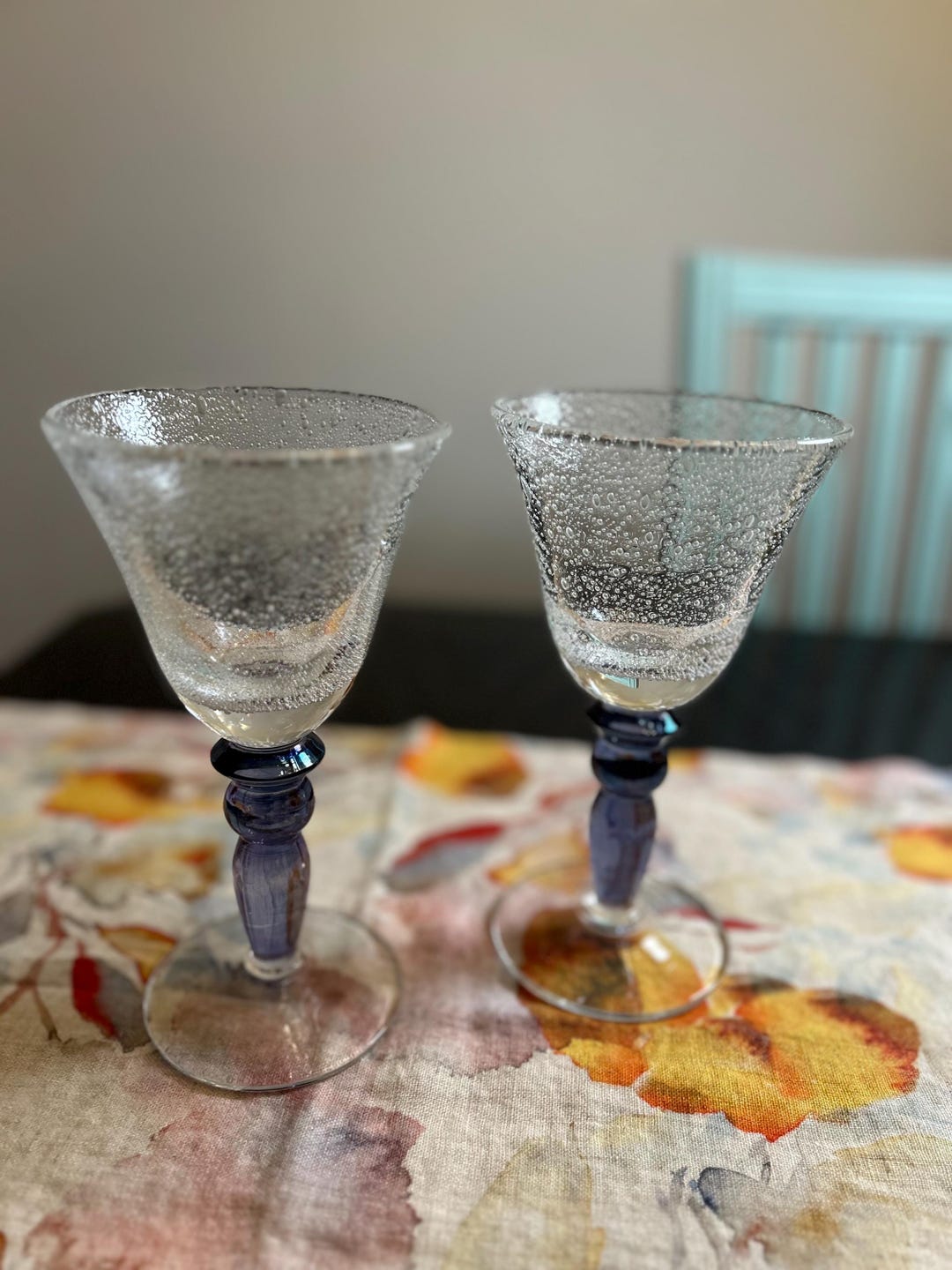 Artisan Seeded Bubble Glass, Set of 8 Goblets With Lavender Stems - Etsy