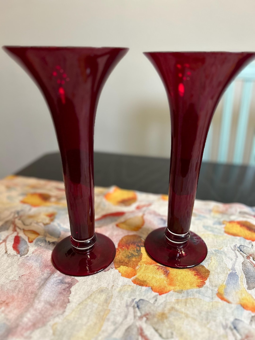 Vintage Pair of Tall Ruby Red Bud Vases Blown Glass 10" - Etsy