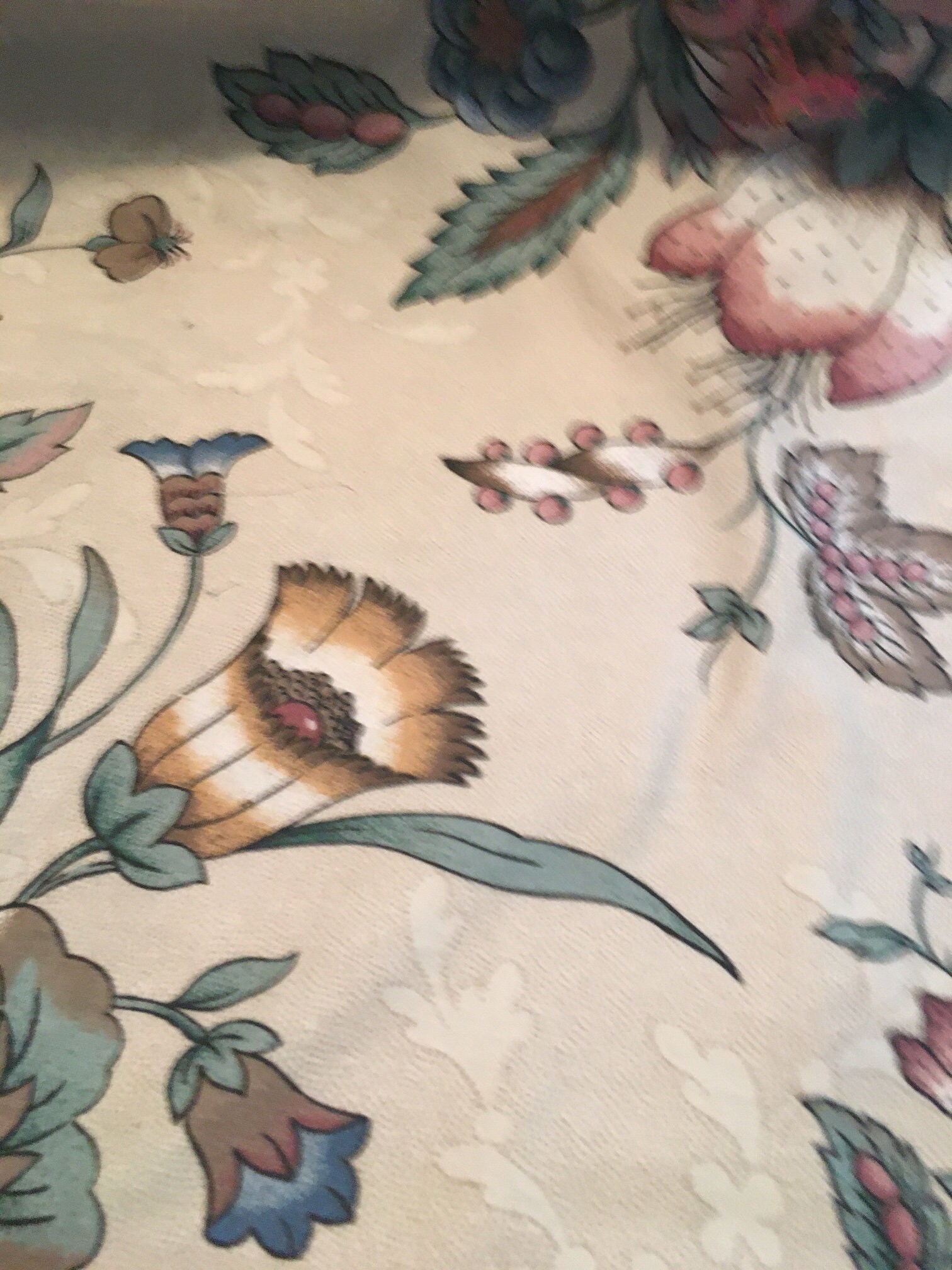Tan Floral Fabric With Pink and Blue Flowers Large Piece - Etsy