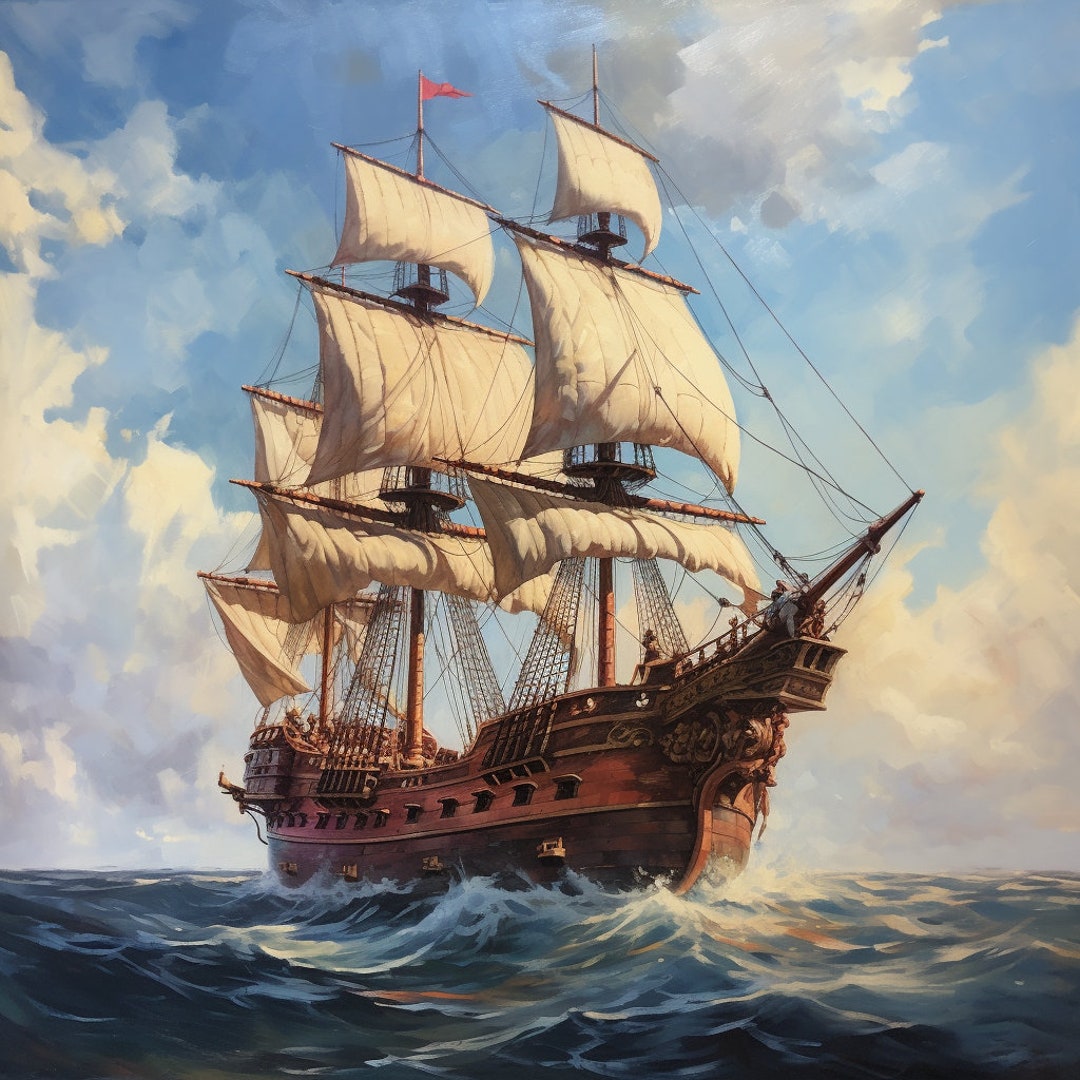 Spanish Galleon Sailing- Oil Painting Style- Digital Print Package ...