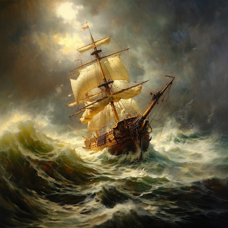 Spanish Galleon Rough Seas- Oil Painting Style- Digital Print Package ...