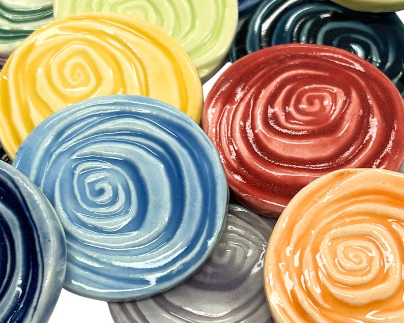 Handmade Round Ceramic Tiles – 4–4.5cm Porcelain Patterned Mosaic Tiles ...