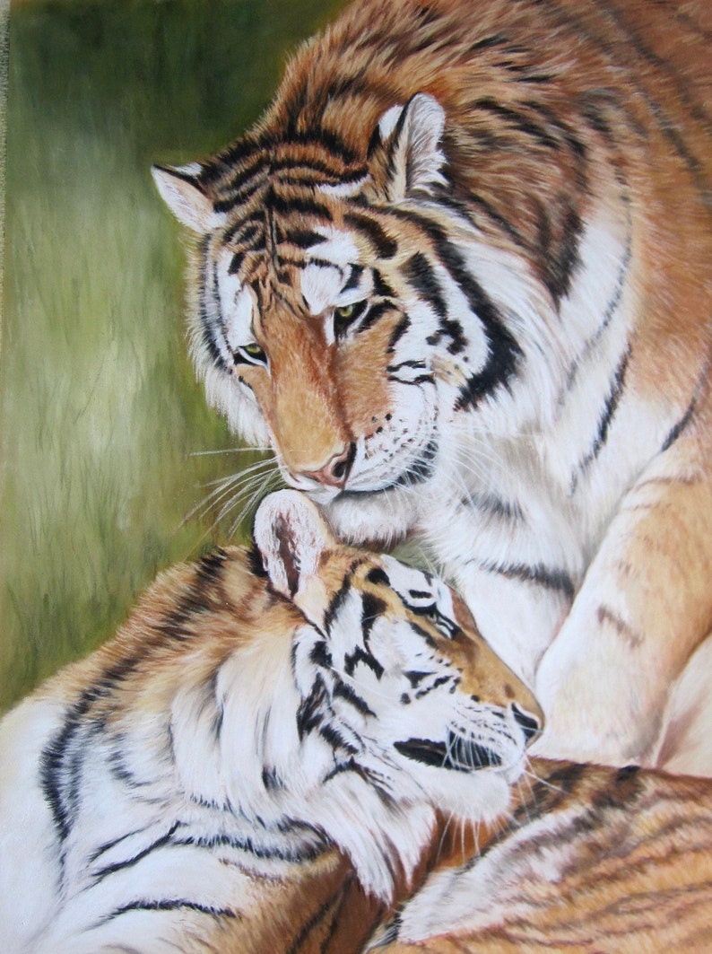 Bonding (two Tigers) Tiger Painting in Pastel - Etsy