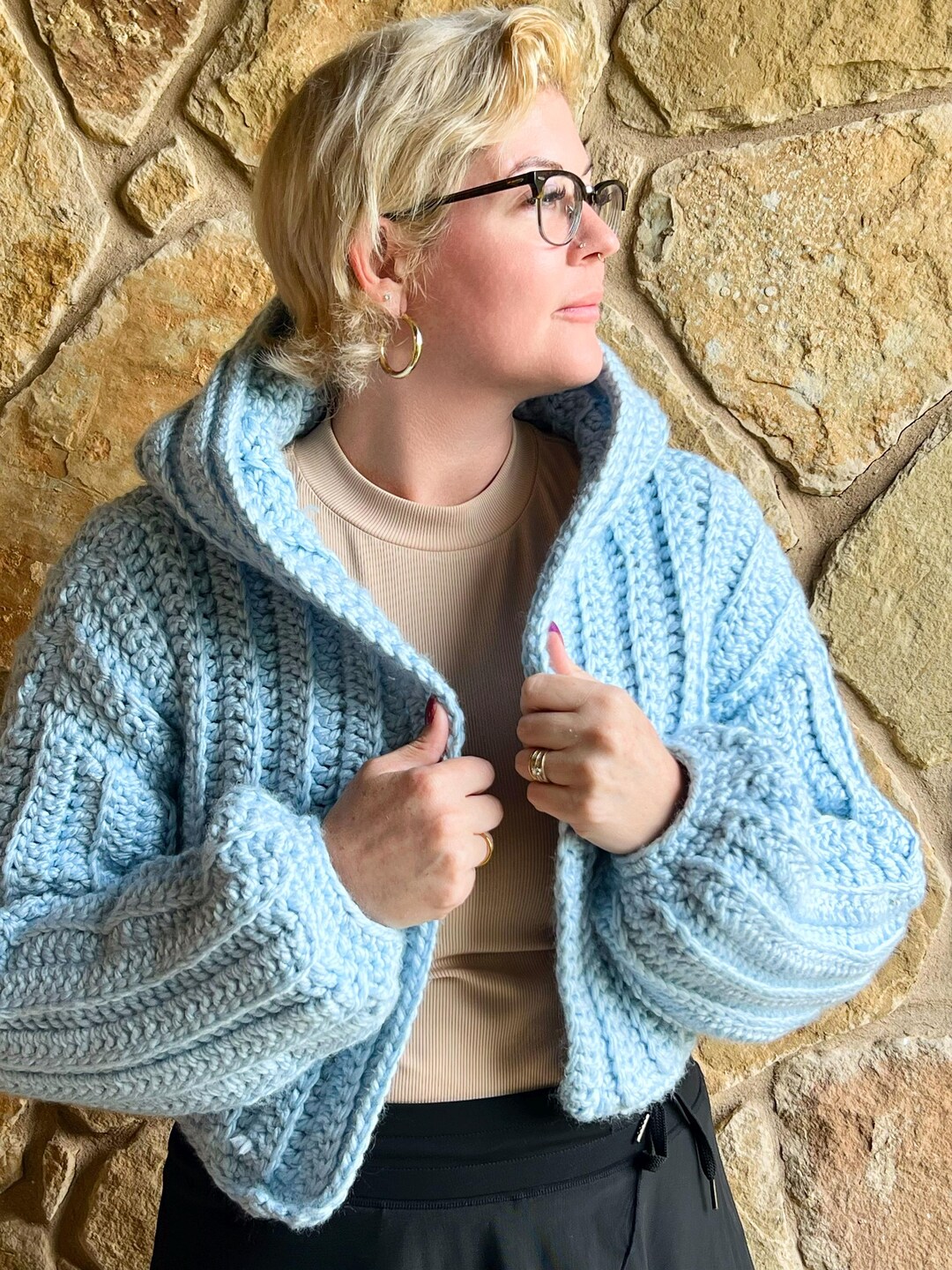 Cropped Chunky Hooded Cloud Cardigan, Cloud Cardigan - Crochet Hooded Soft Fluffy Puffy ...