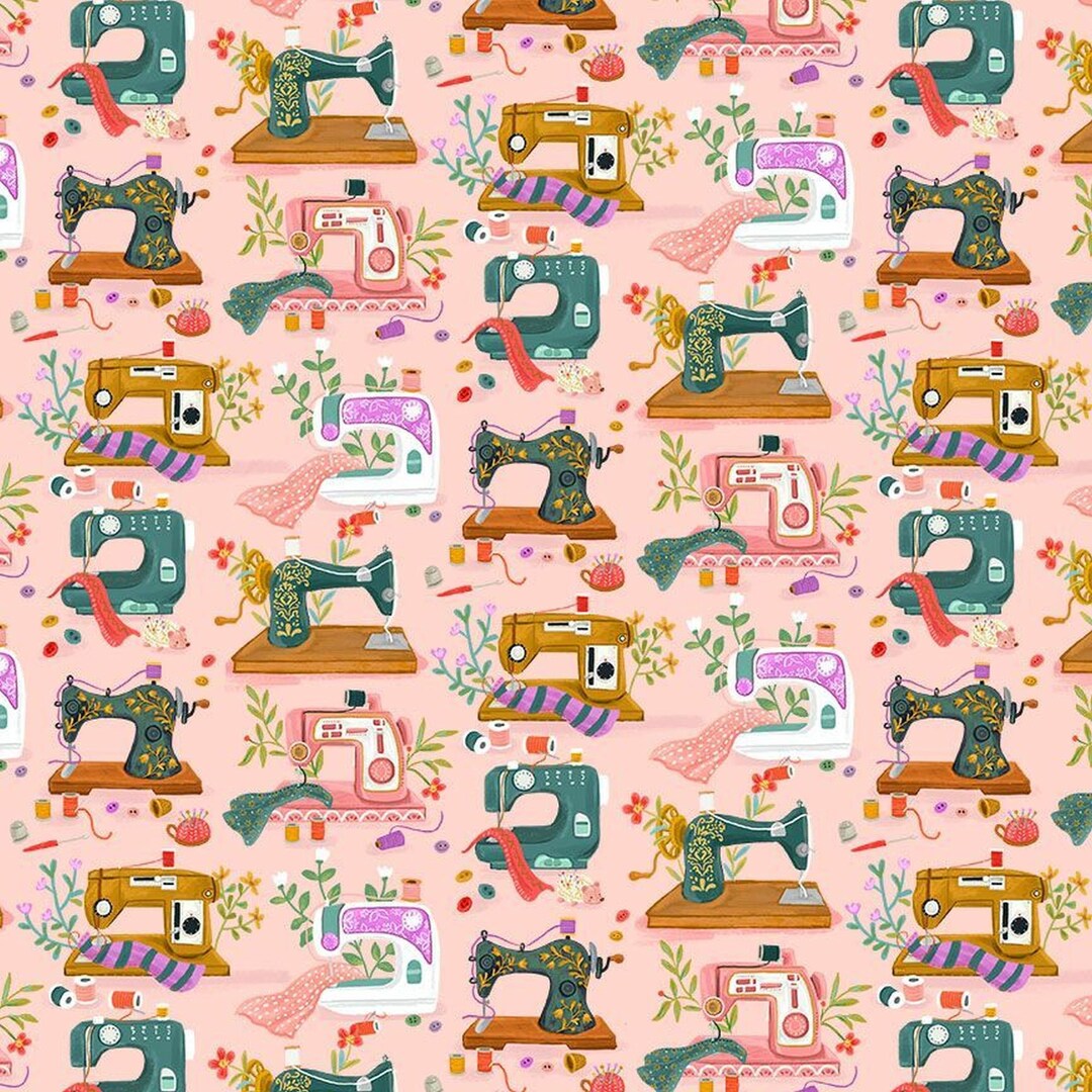 Floral Sewing Machines Fabric OLIVIA-CD2084 PINK From Timeless ...