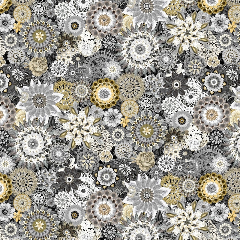 Gray Floral Fabric - Etsy